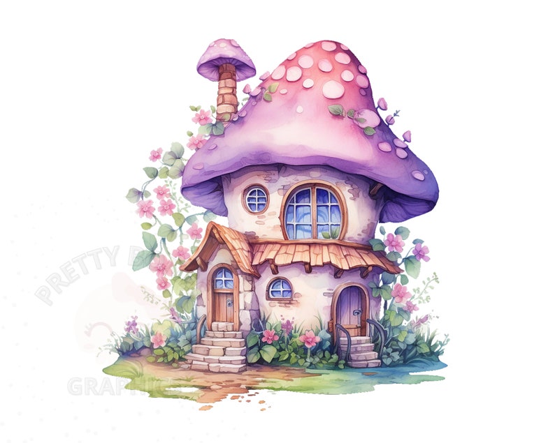 Watercolor Fairy Houses Clipart Bundle PNG Instant Download - Etsy