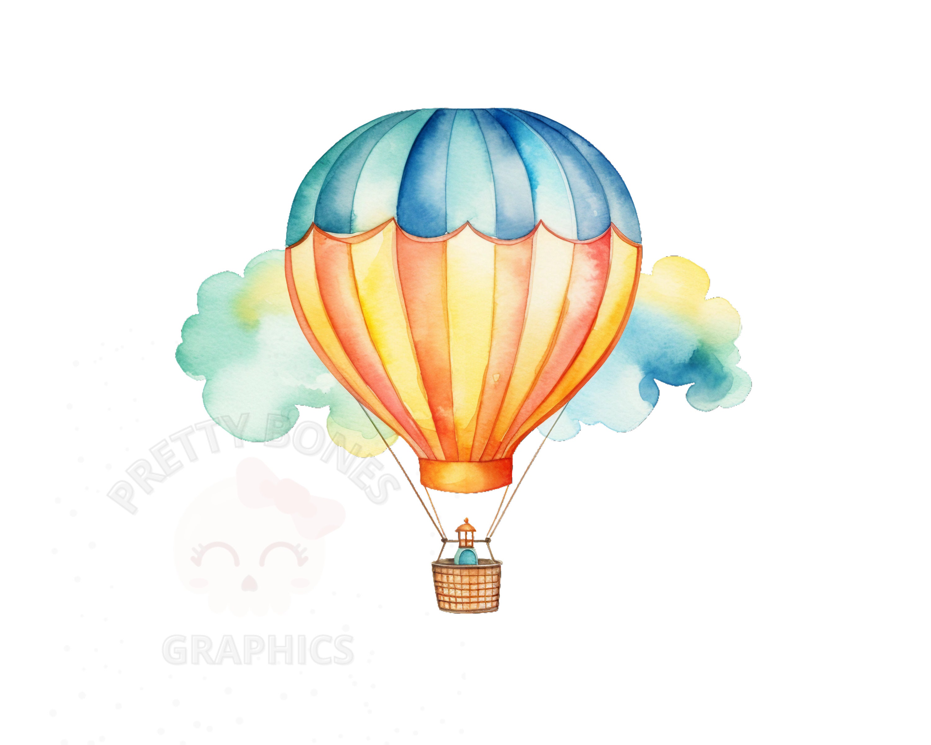 Hot Air Balloon Clipart Bundle, 5 PNG Instant Download Files, Digital ...