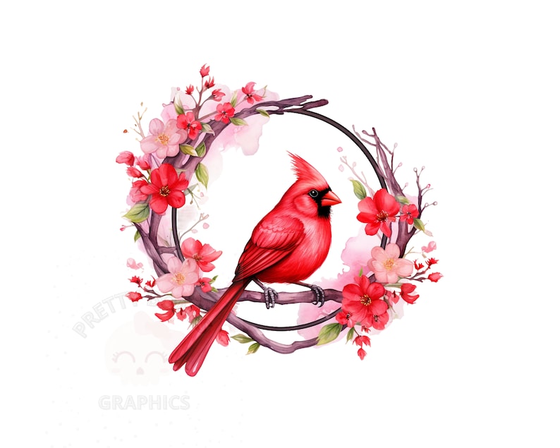 Red Cardinal Frame Clipart, PNG Instant Download File, Floral Bird ...