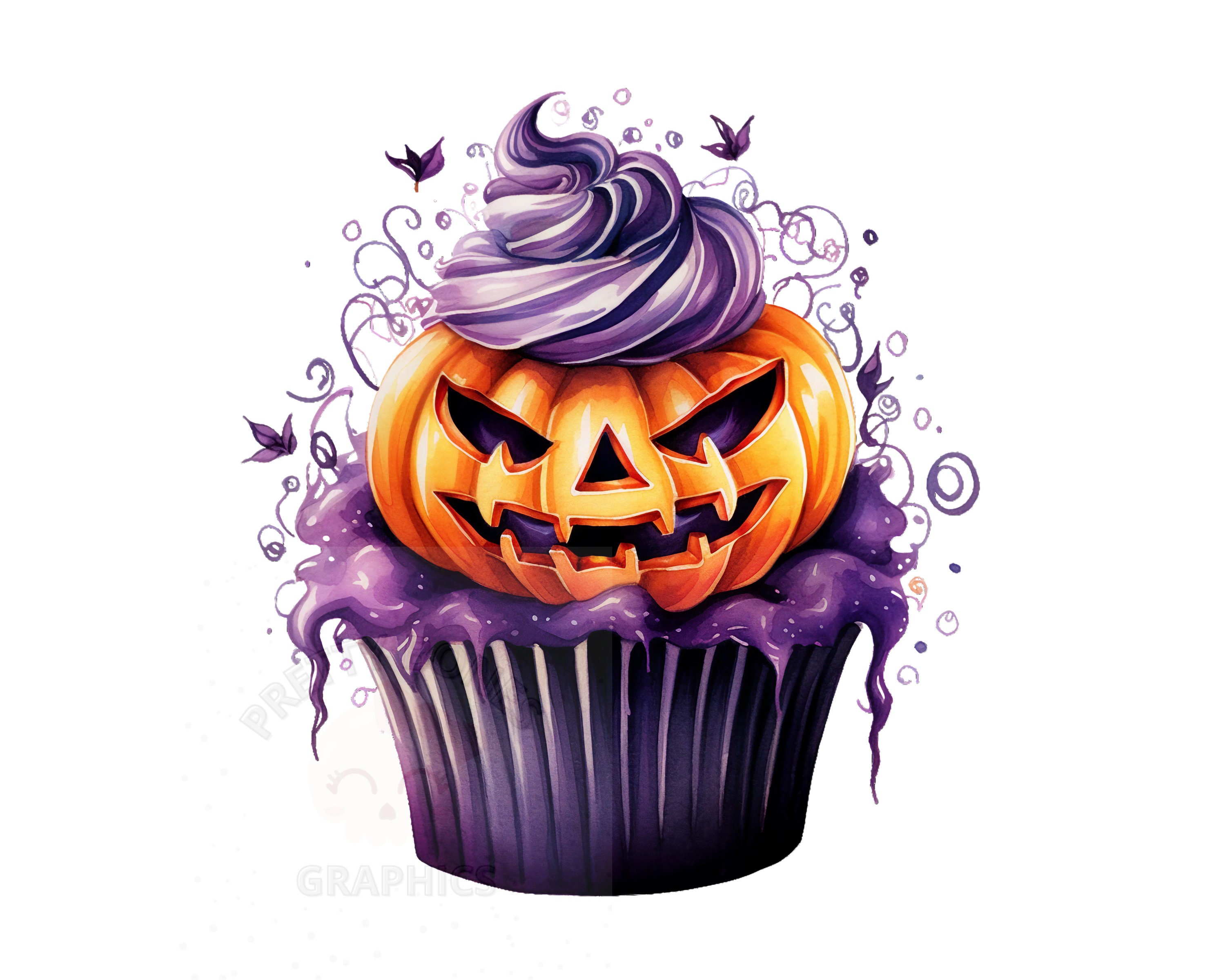 Halloween Pumpkin Cupcake Clipart, PNG Instant Download, Digital Design ...