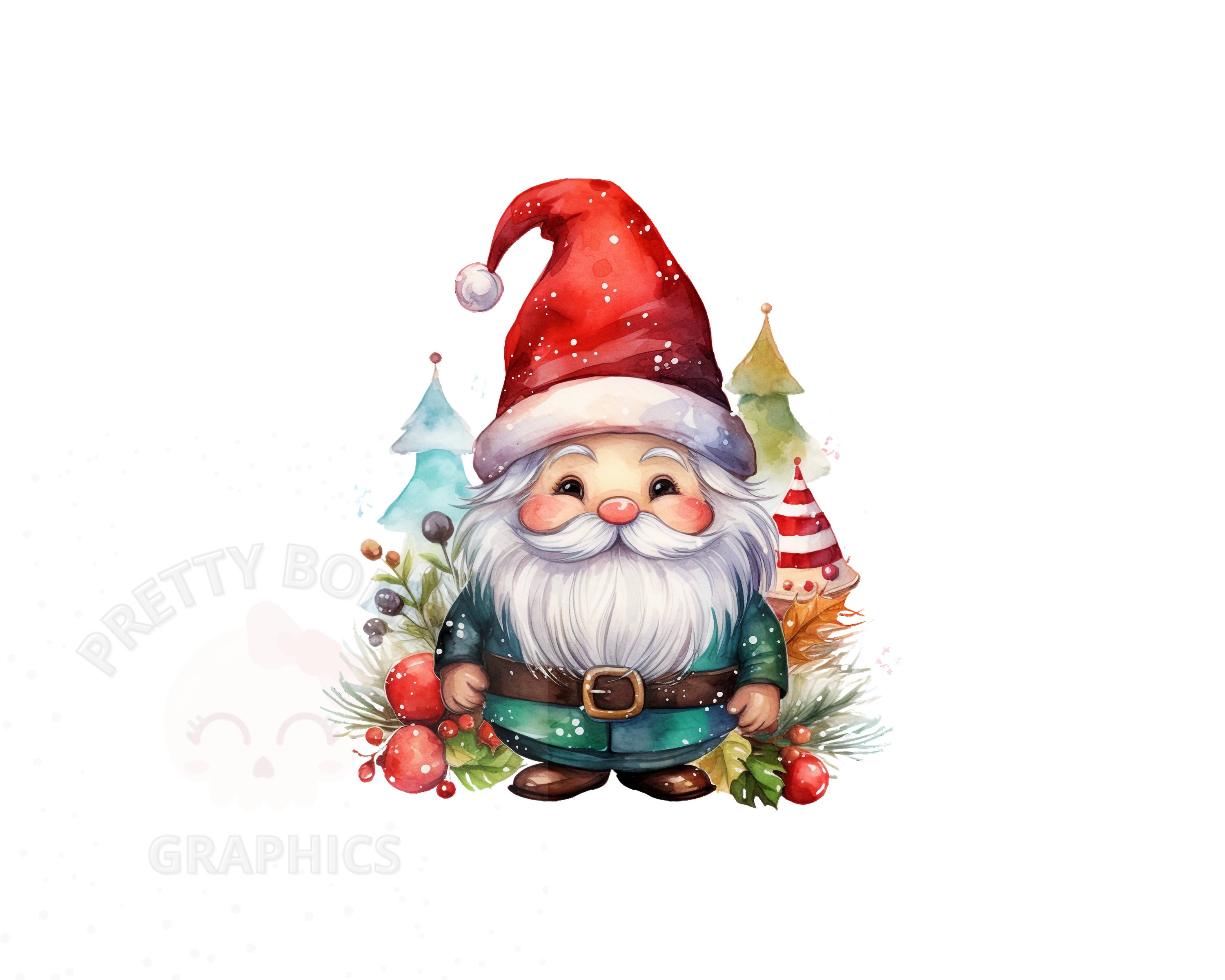 Watercolor Christmas Gnome Clipart PNG Instant Download File - Etsy