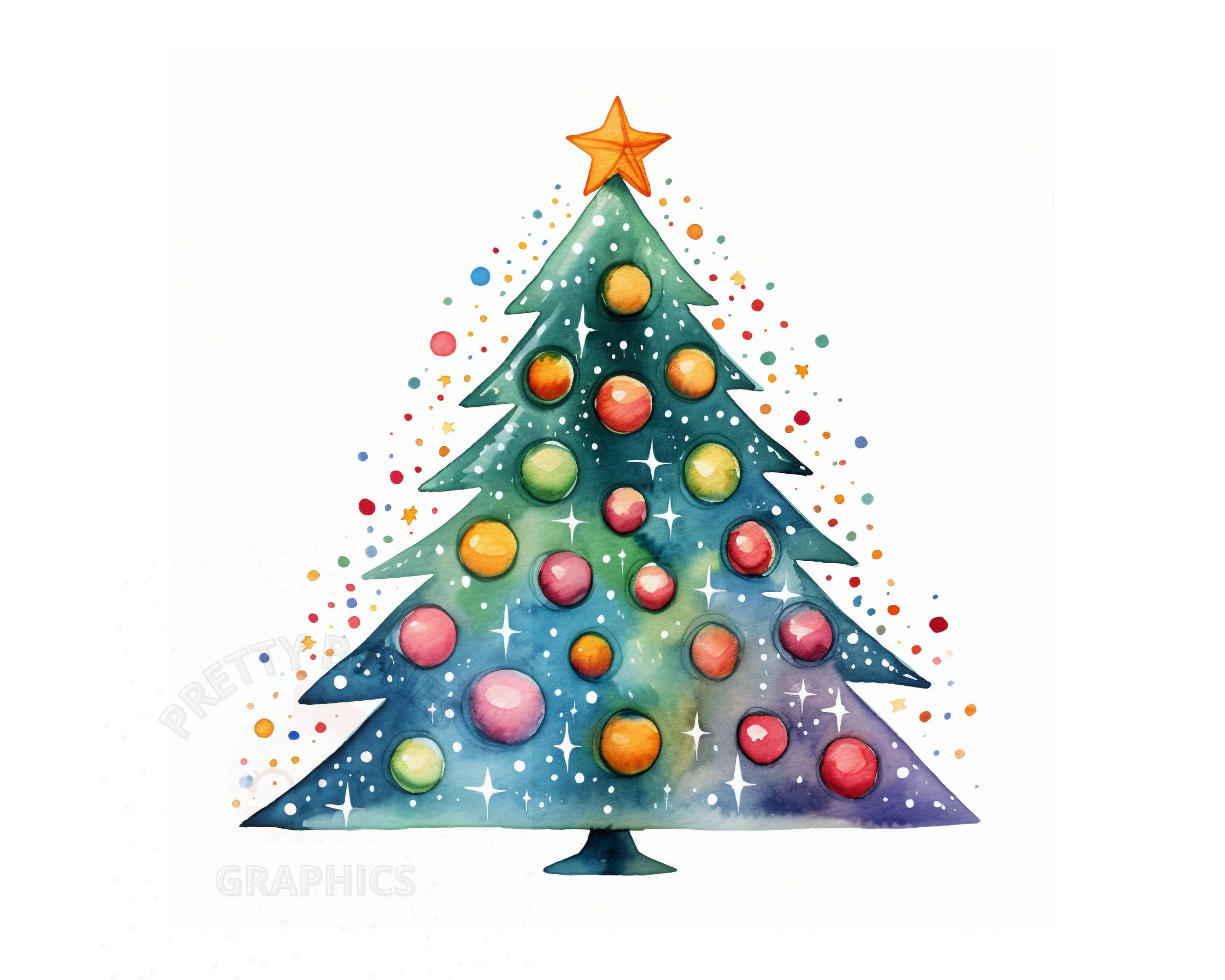 Watercolor Christmas Tree Clipart, JPG Instant Download File, Digital ...