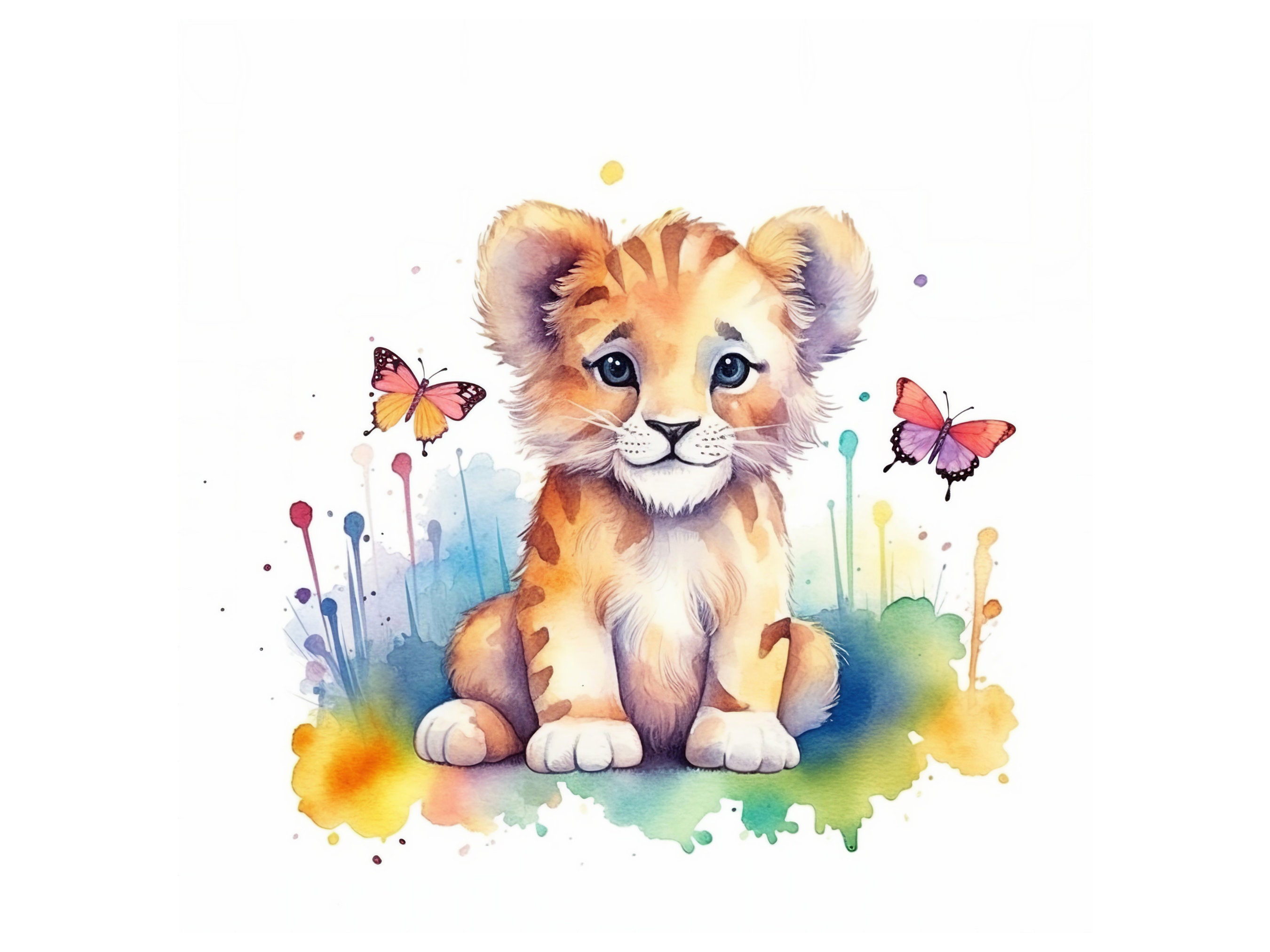 Cute Lion Cub Watercolor Clipart JPG Digital Download Card - Etsy