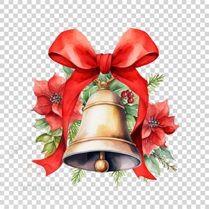 Watercolor Christmas Bell Clipart, PNG Instant Download File, Digital ...