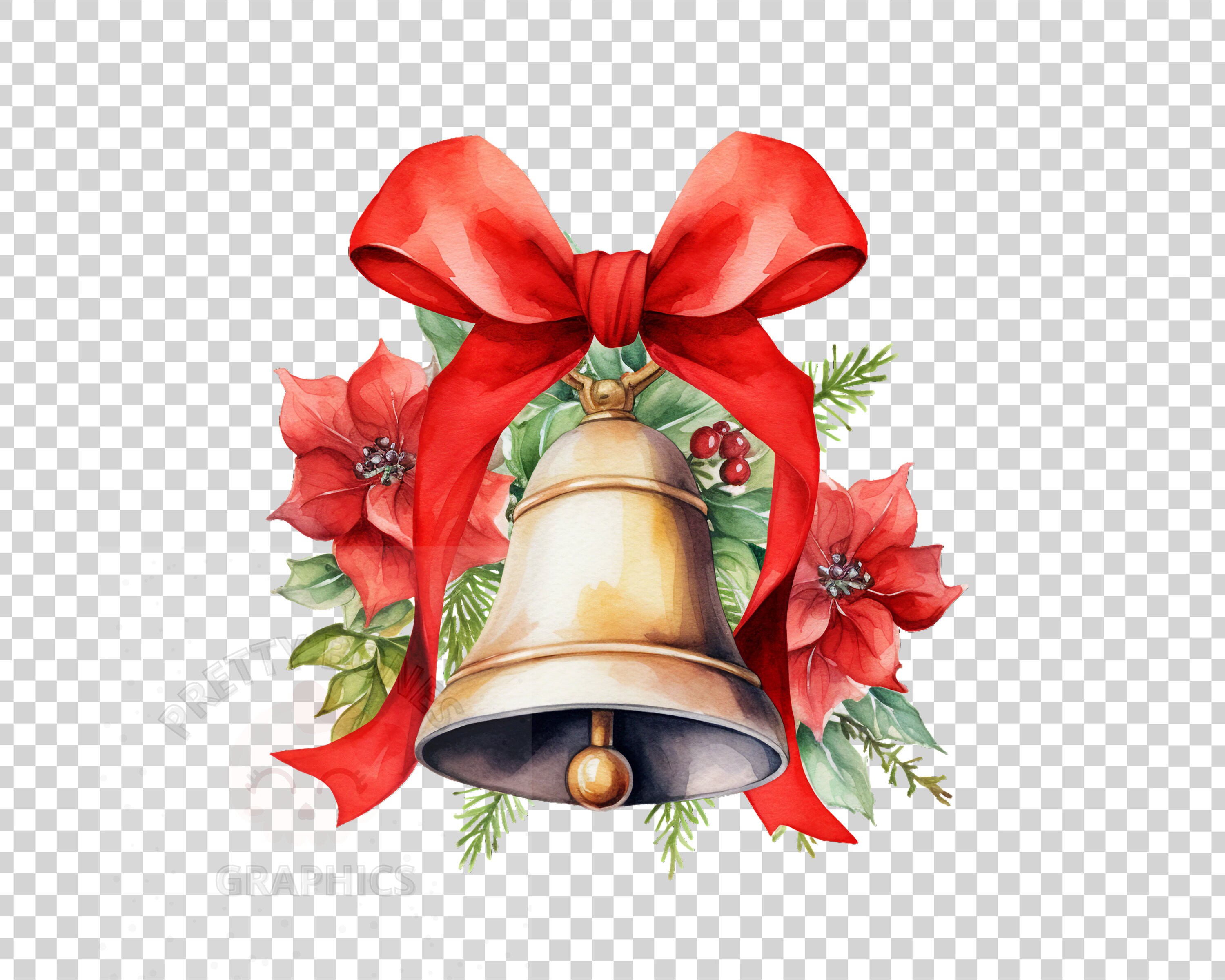 Watercolor Christmas Bell Clipart, PNG Instant Download File, Digital ...