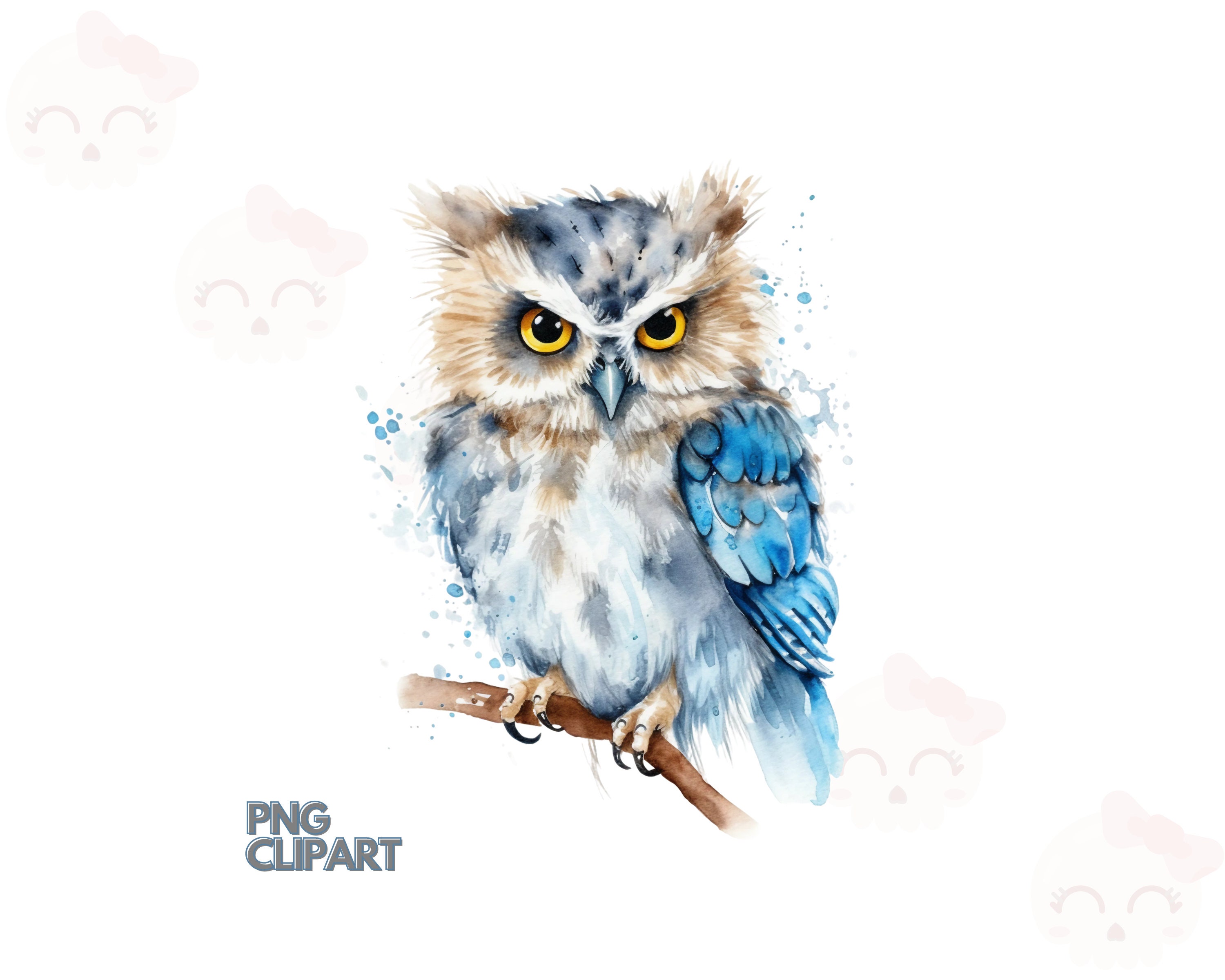Watercolor Owl Clipart, PNG Instant Download, Owl Digital Design ...