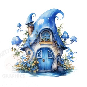 Watercolor Blue Fairy Houses Clipart Bundle, PNG Instant Download Files ...
