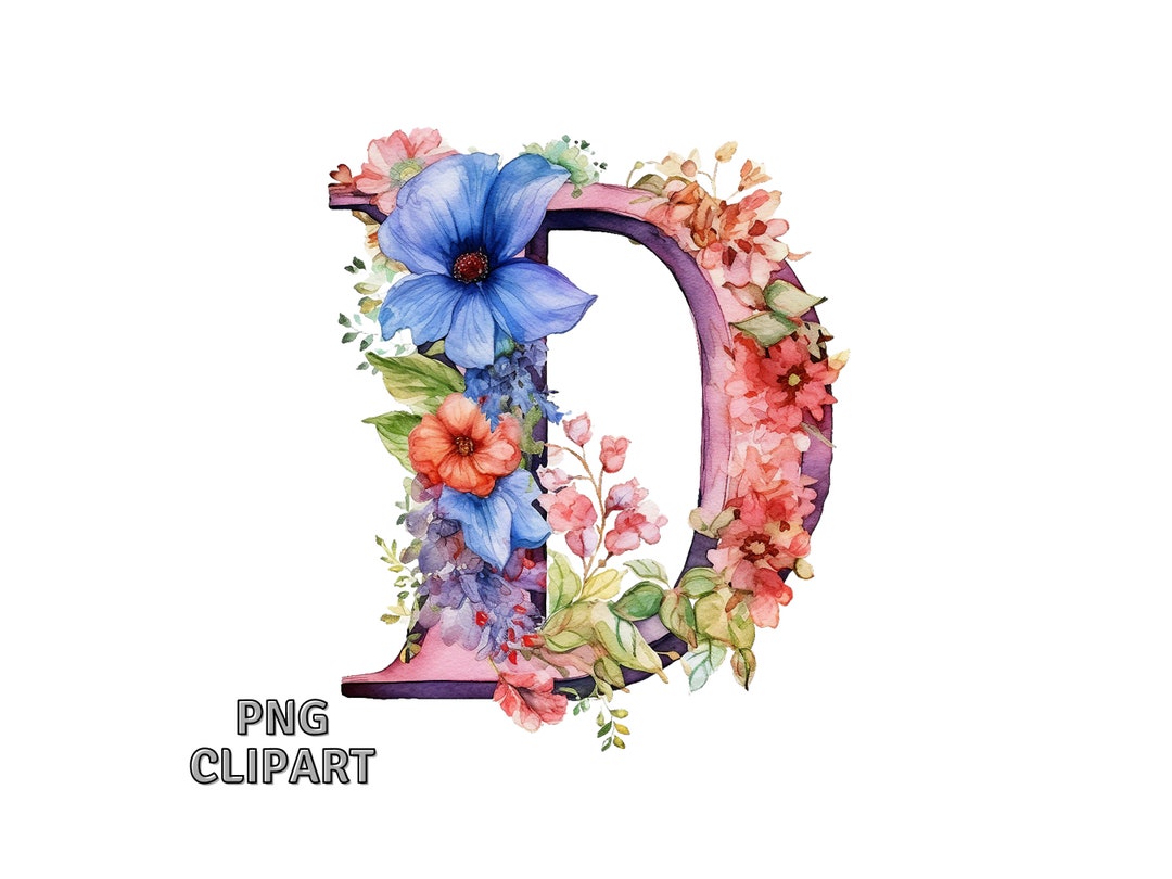 Floral Alphabet Clipart, Letter D 1, Instant Download PNG, Digital File ...