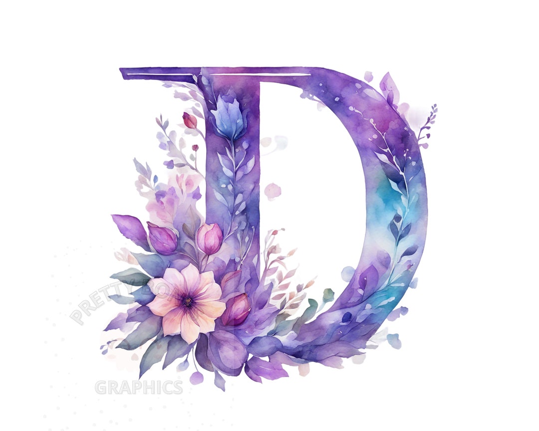 Floral Purple Letter D Clipart, PNG Instant Download File, Alphabet ...