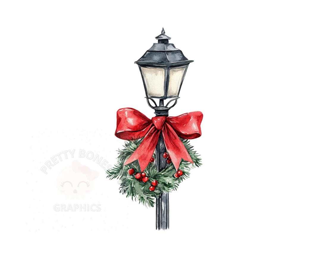Christmas Lamp Post Clipart, PNG Instant Download File, Watercolor ...