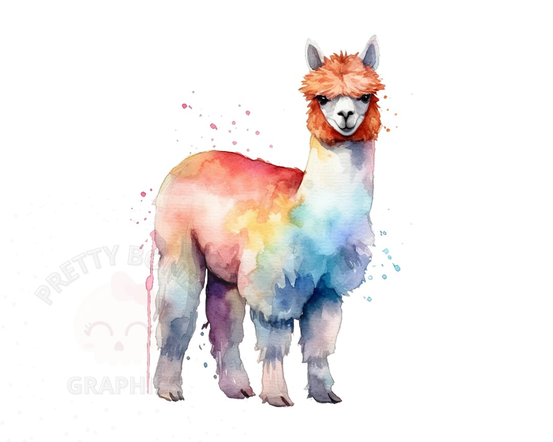 Watercolor Alpaca, PNG Instant Download File, Alpaca Clipart, Digital ...