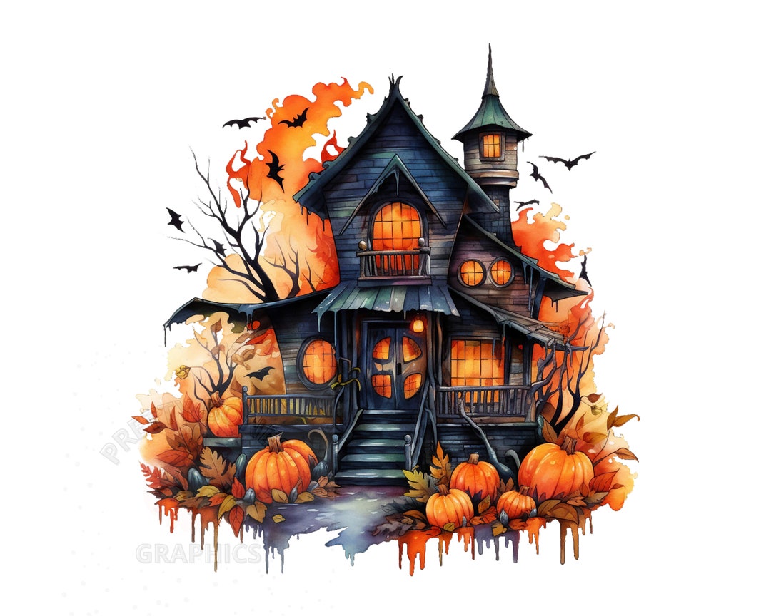 Halloween House Clipart, PNG Instant Download File, Digital Design for ...