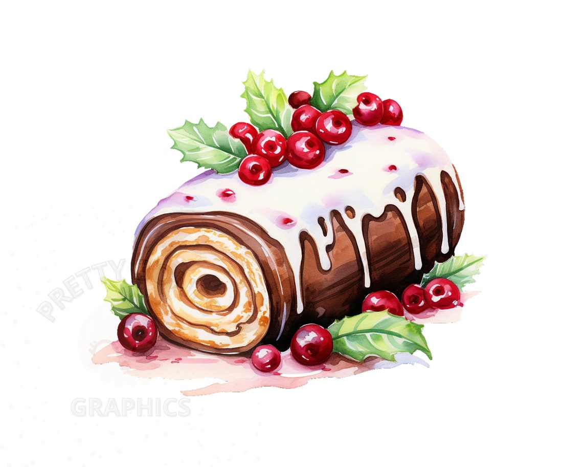 Christmas Yule Log Clipart, PNG Digital Download, Watercolor Christmas ...