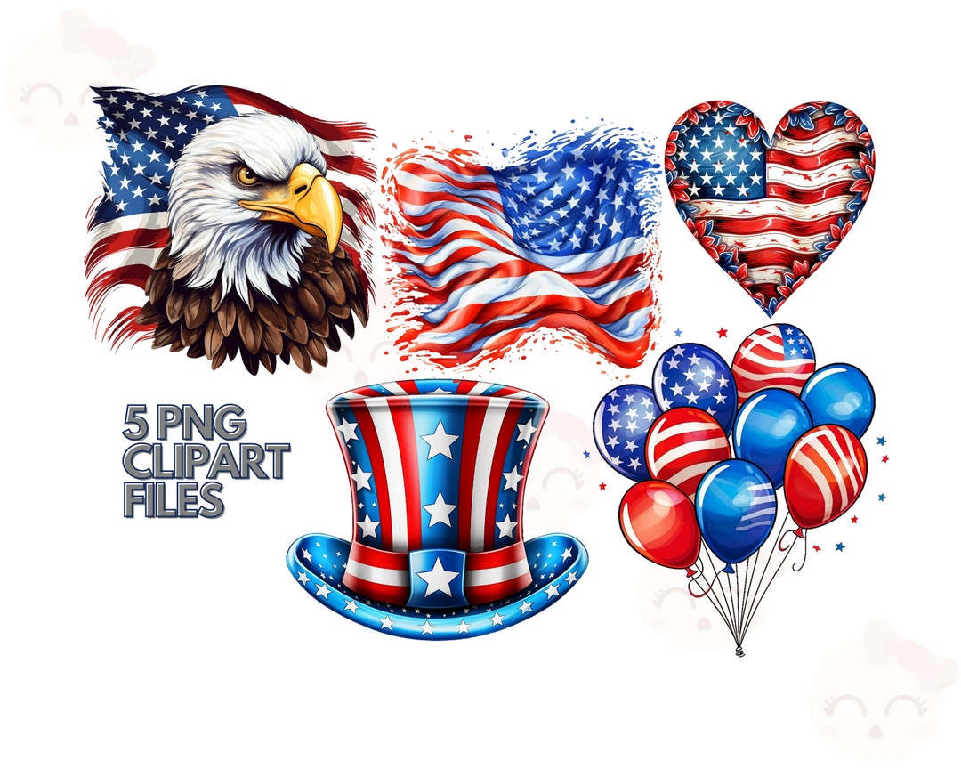 American Patriotic 4th of July Clipart Bundle, 5 PNG Digital Download ...