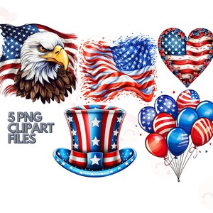 American Patriotic 4th of July Clipart Bundle, 5 PNG Digital Download ...