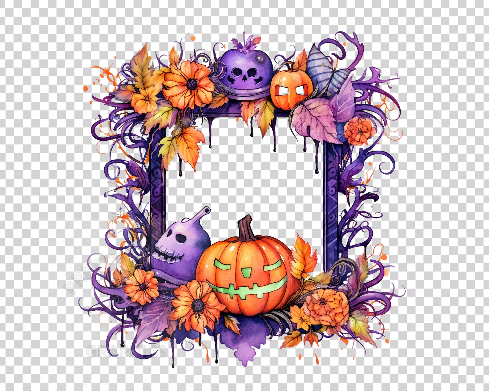 Scary Halloween Frame Clipart, PNG Instant Download File, Digital ...