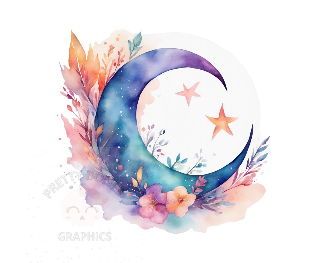 Crescent Moon Clipart, PNG Instant Download File, Card Making Clipart ...