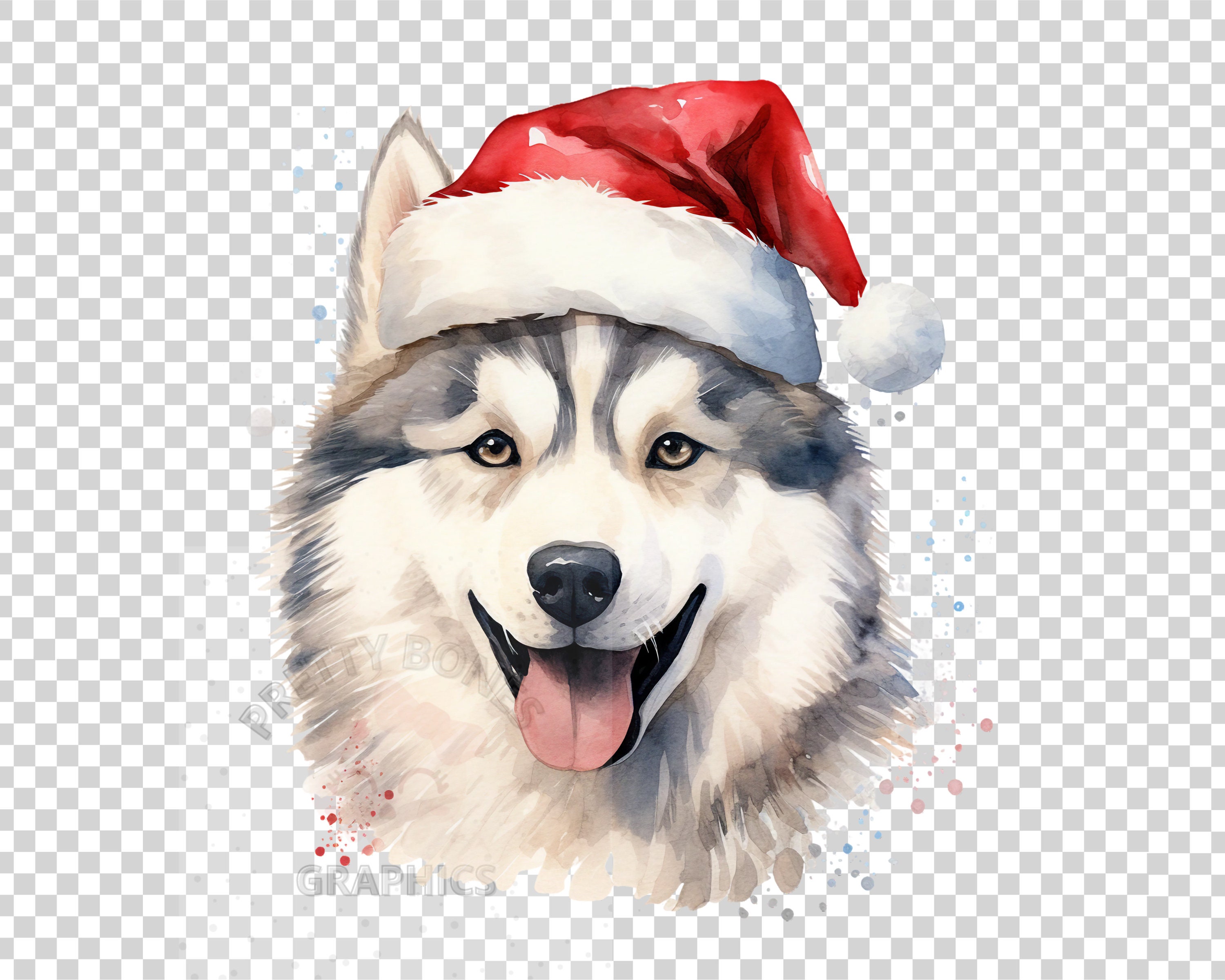 Watercolor Christmas Husky Clipart PNG Instant Download File - Etsy