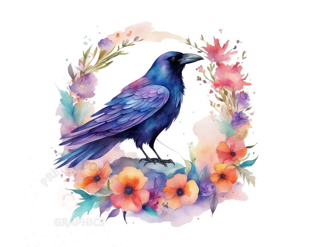 Floral Raven Clipart Png Instant Download File Card Making Clipart Printable Art Etsy