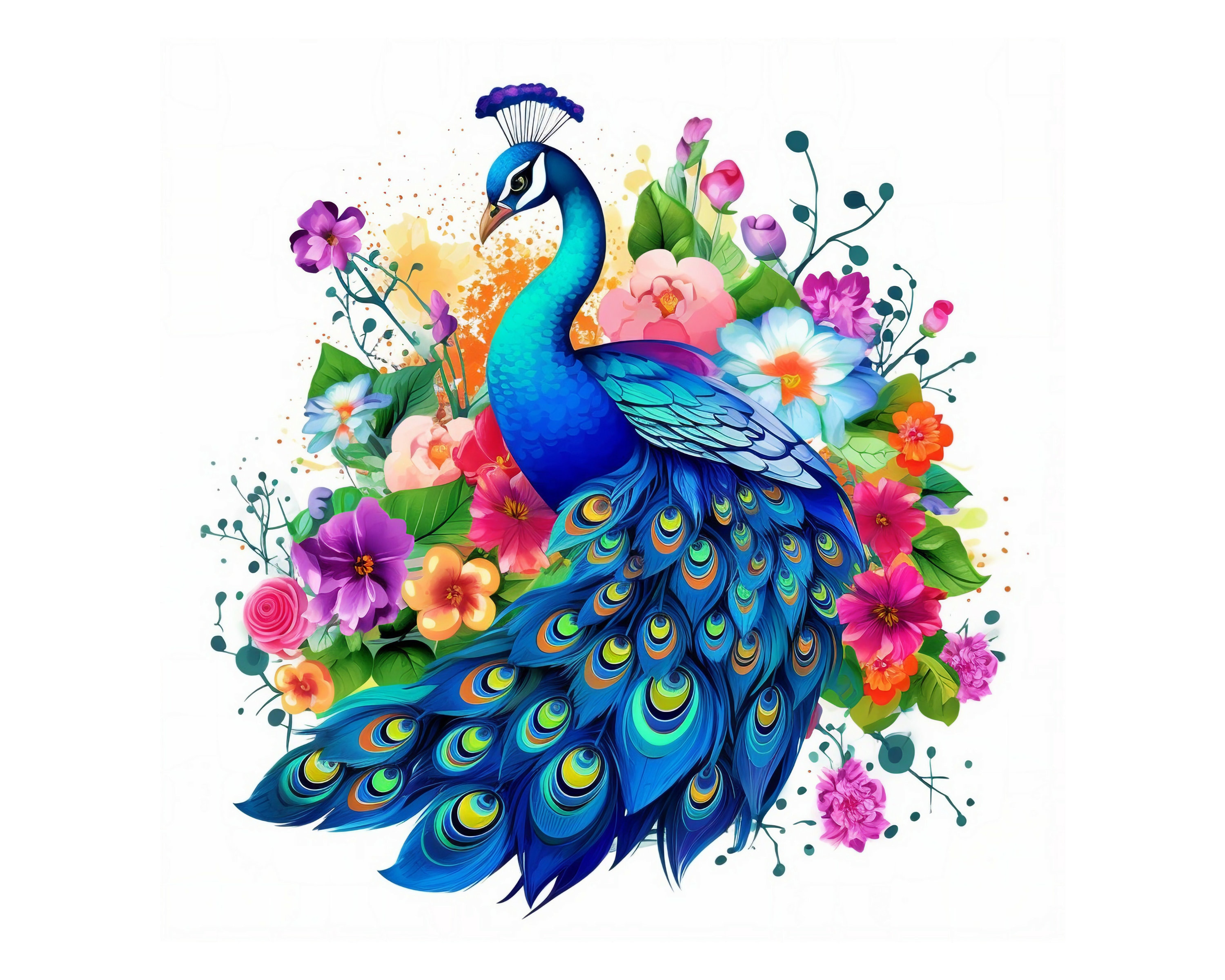 Peacock Clipart, JPG Instant Download File, Floral Peacock Digital ...