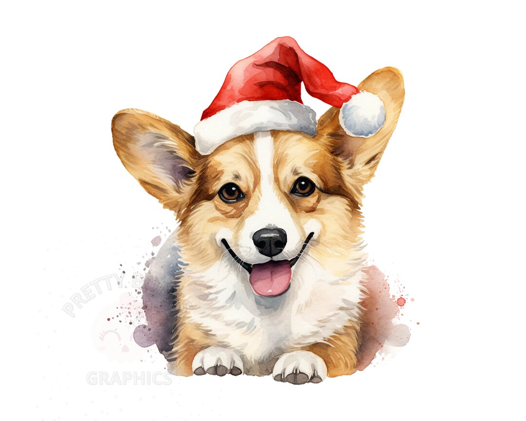 Watercolor Christmas Corgi Clipart, PNG Instant Download File, Digital ...