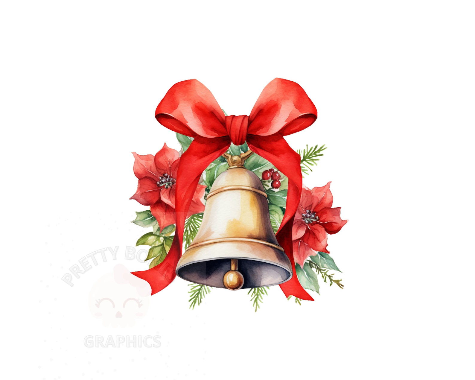 Watercolor Christmas Bell Clipart, PNG Instant Download File, Digital ...