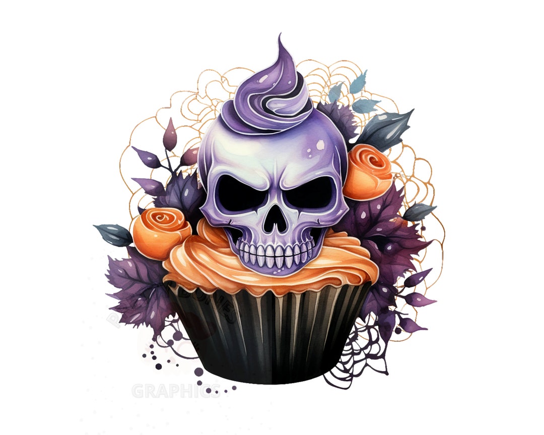 Halloween Skull Cupcake Clipart, PNG Instant Download File, Digital ...