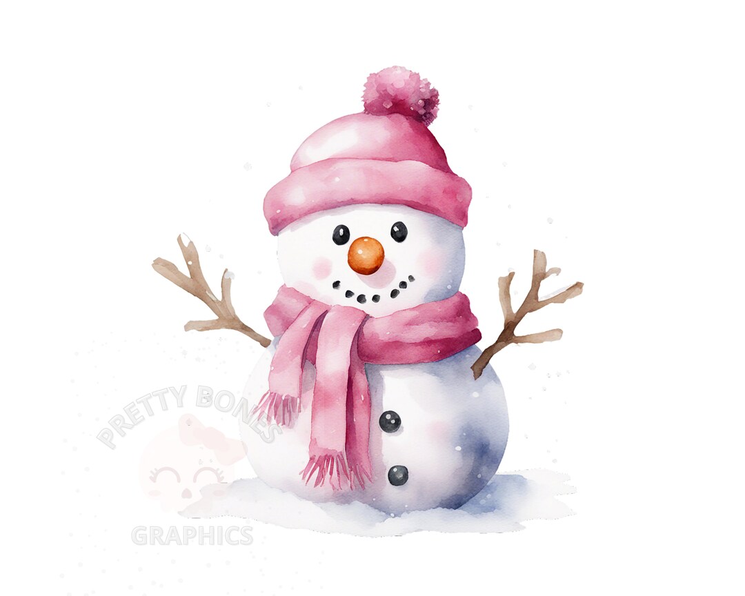 Pink Snowman Clipart, PNG Instant Download File, Digital Design for ...