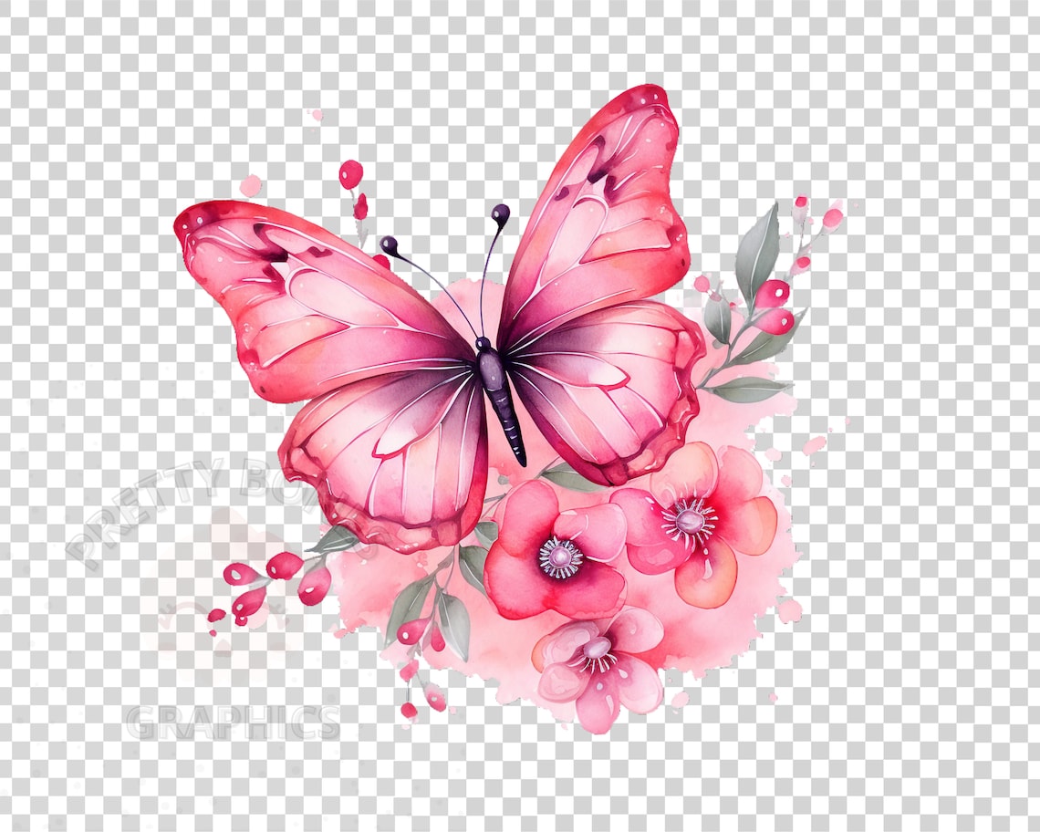 Pink Butterfly Clipart, PNG Instant Download File, Digital Design for ...