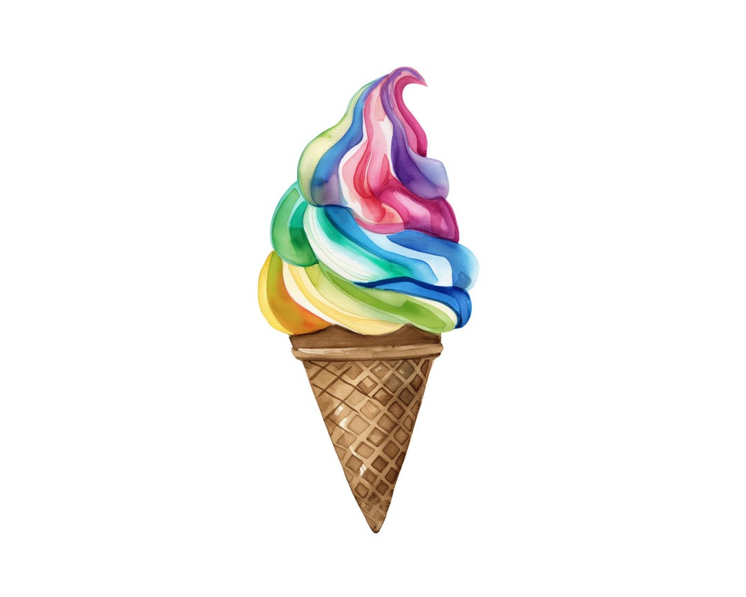 Rainbow Ice Cream Clipart, PNG Instant Download File, Digital Design ...