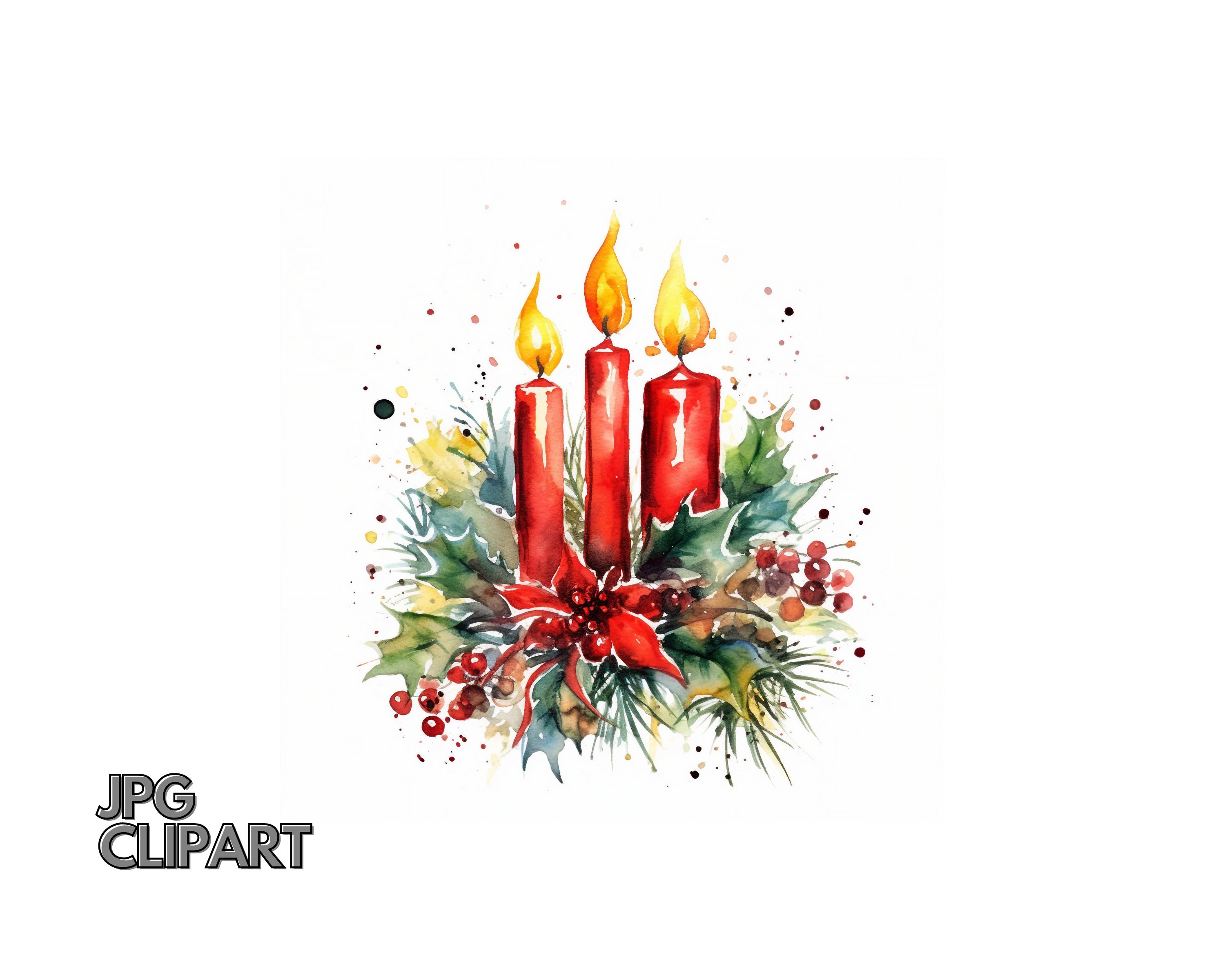 Watercolor Christmas Candles Clipart No.1 JPG Instant - Etsy