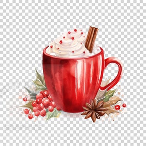 Christmas Hot Cocoa Mug Clipart, PNG Instant Download File, Watercolor ...