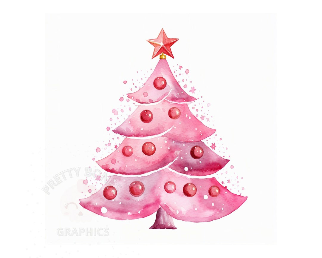 Pink Christmas Tree Clipart, JPG Instant Download File, Digital Design ...