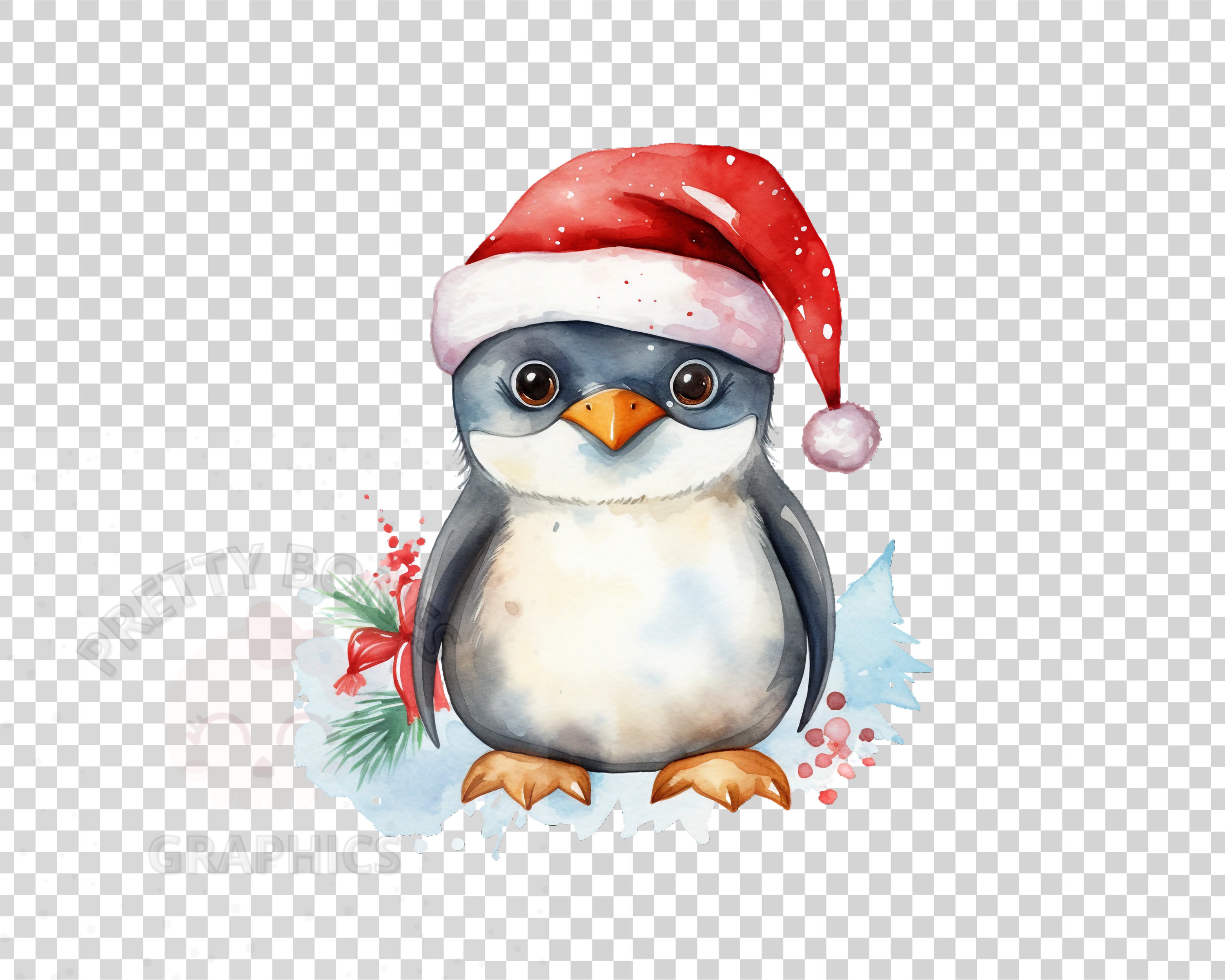 Watercolor Christmas Penguin Clipart PNG Instant Download - Etsy