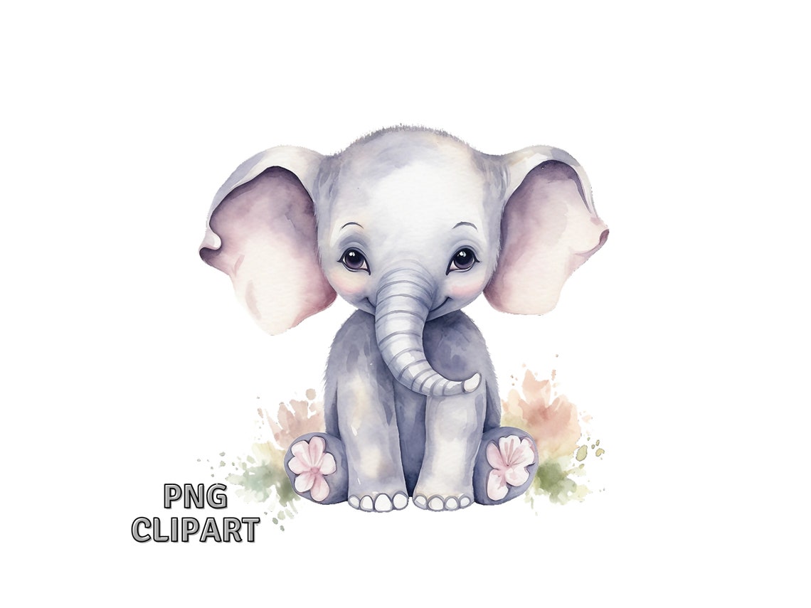 Baby Elephant PNG Digital Download Watercolor Clipart Card - Etsy