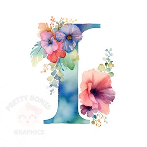 Floral Letter I Clipart, PNG Instant Download File, Digital Design for ...