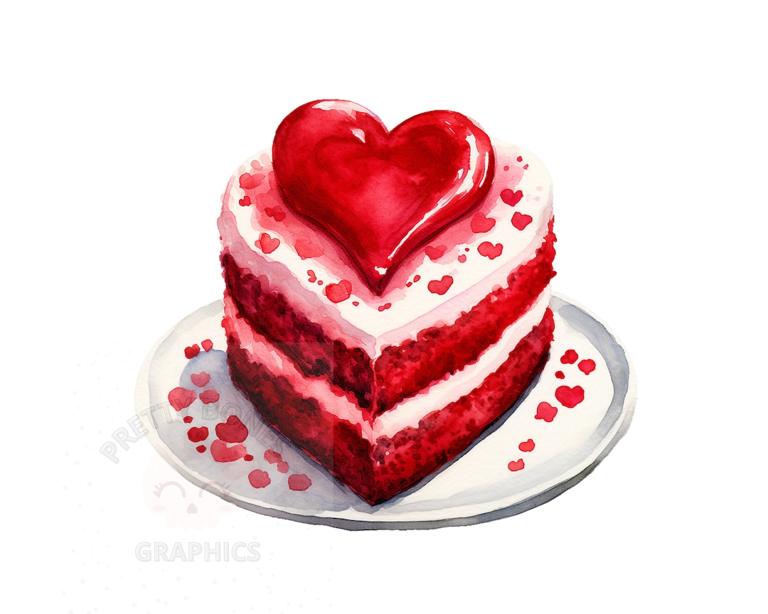 Heart Shaped Red Velvet Cake Clipart, PNG Instant Download File ...