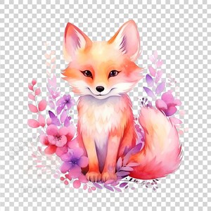 Floral Pink Fox Clipart, PNG Instant Download File, Digital Paper Craft ...