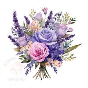 Lavender and Roses Floral Bouquet Clipart, PNG Instant Download File ...