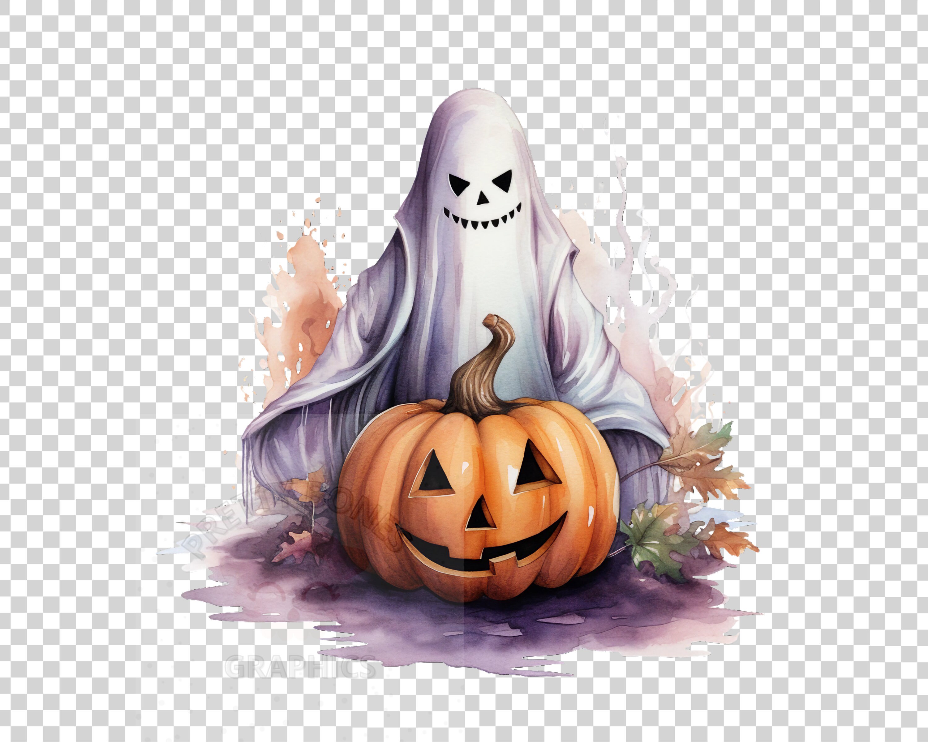 Ghost and Pumpkin Clipart, PNG Instant Download File, Halloween Digital ...