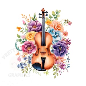 Floral Violin Clipart, PNG Instant Download File, Watercolor Violin ...