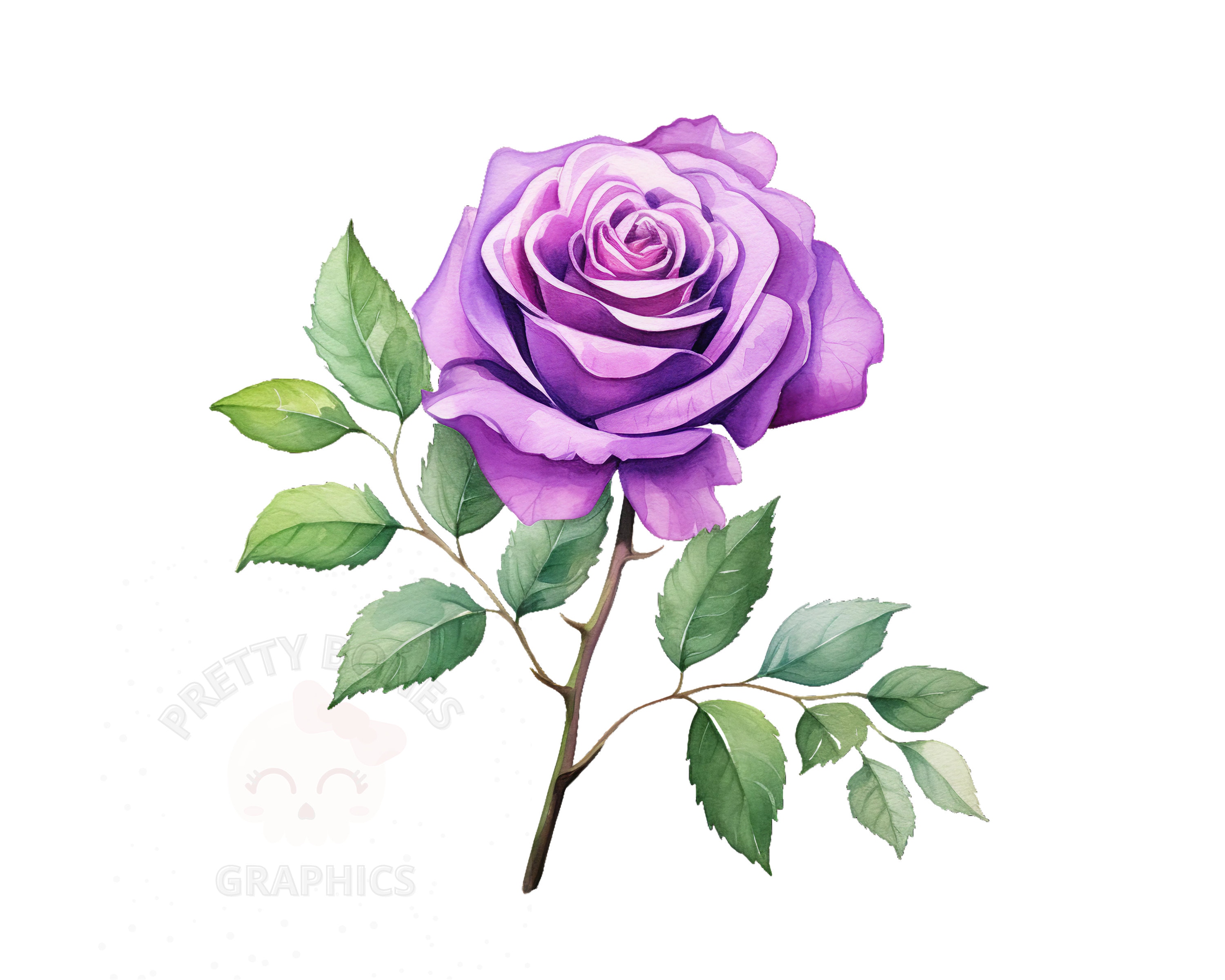 Watercolor Purple Rose Clipart, PNG Instant Download File, Digital ...