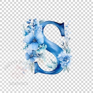 Blue Floral Alphabet Letter S Clipart, PNG Instant Download File ...