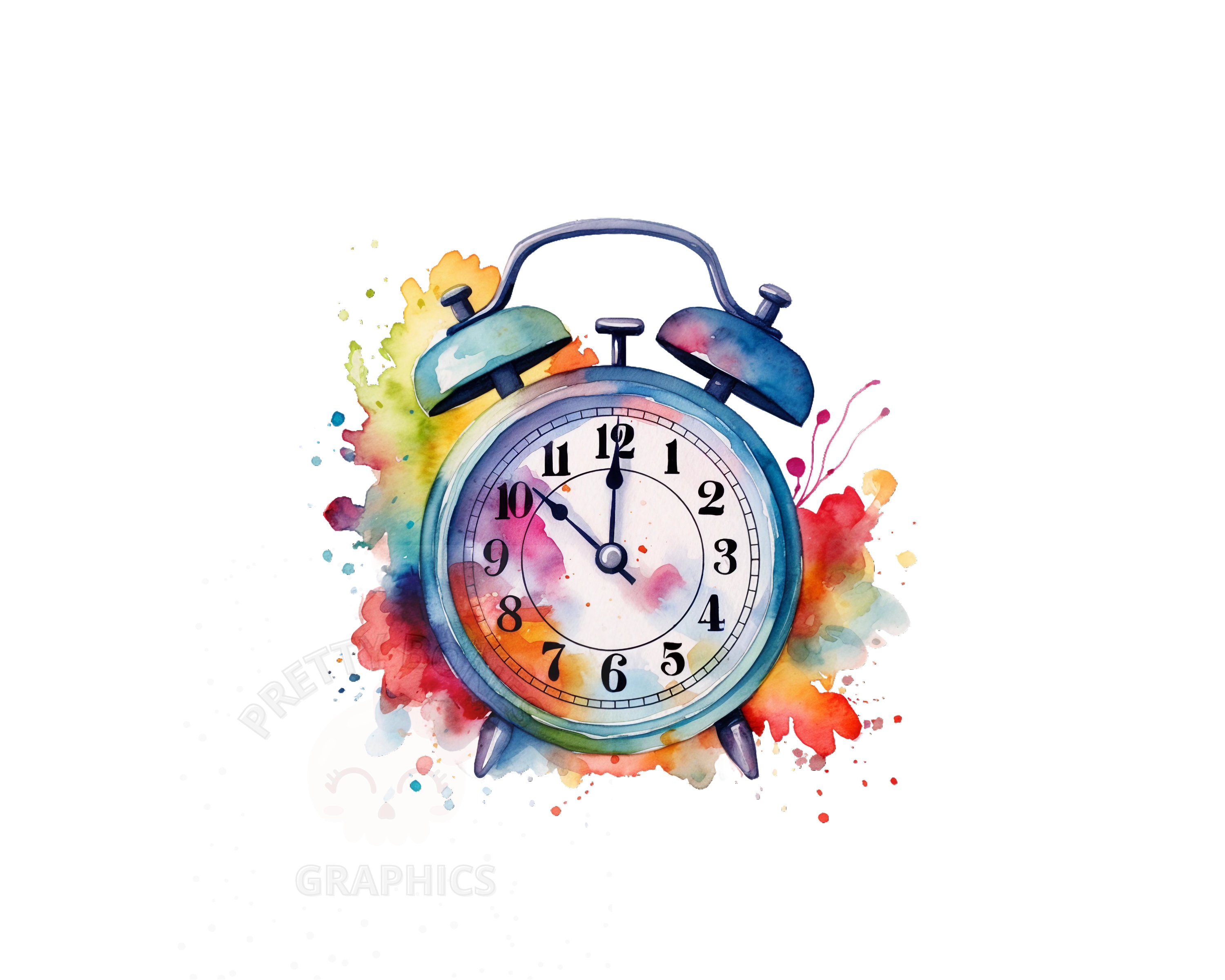 Alarm Clock Clipart, PNG Instant Download File, Watercolor Digital ...