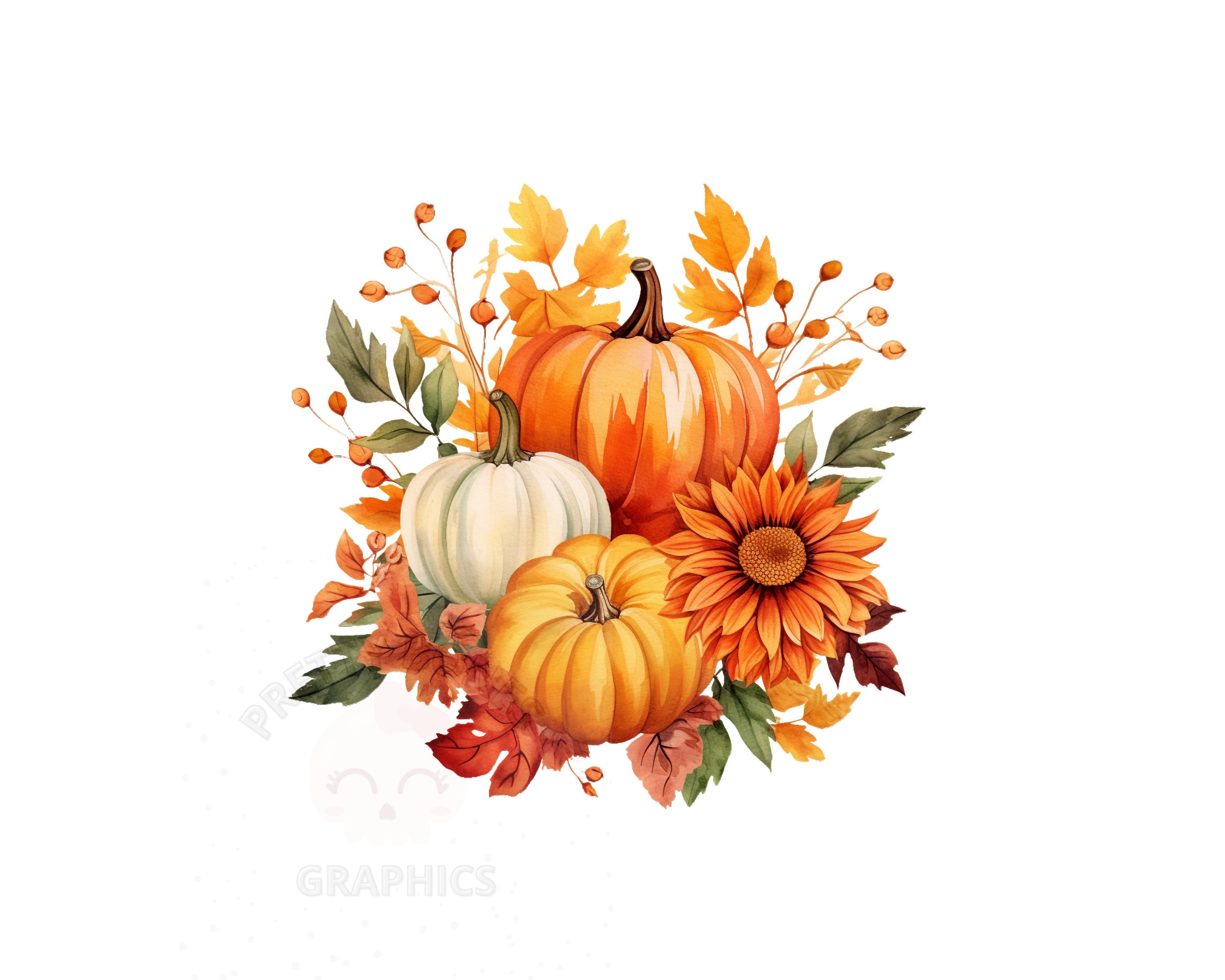 Watercolor Fall Clipart No1, PNG Instant Download File, Fall Pumpkins ...