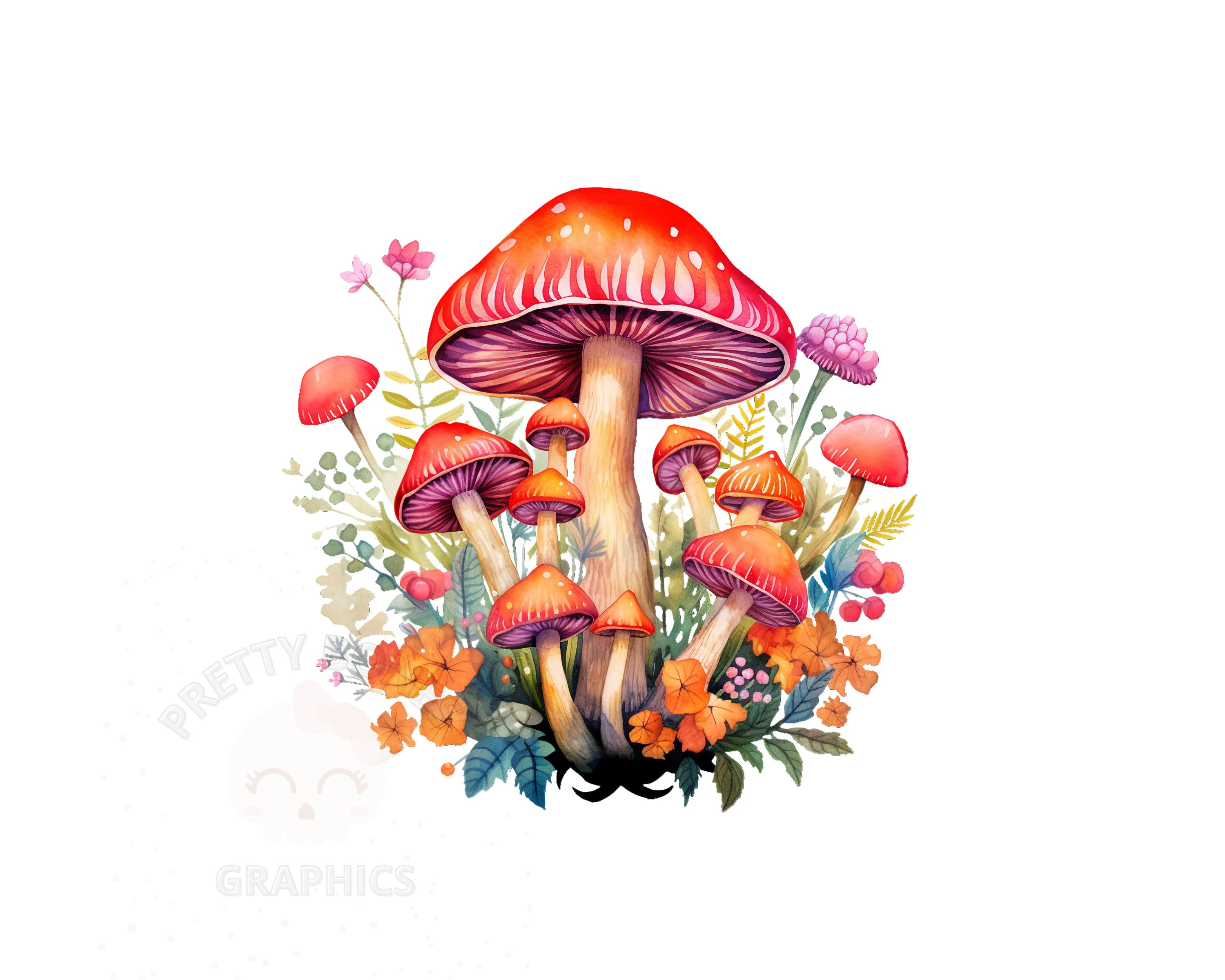 Watercolor Mushroom Clipart, PNG Instant Download File, Digital Design ...
