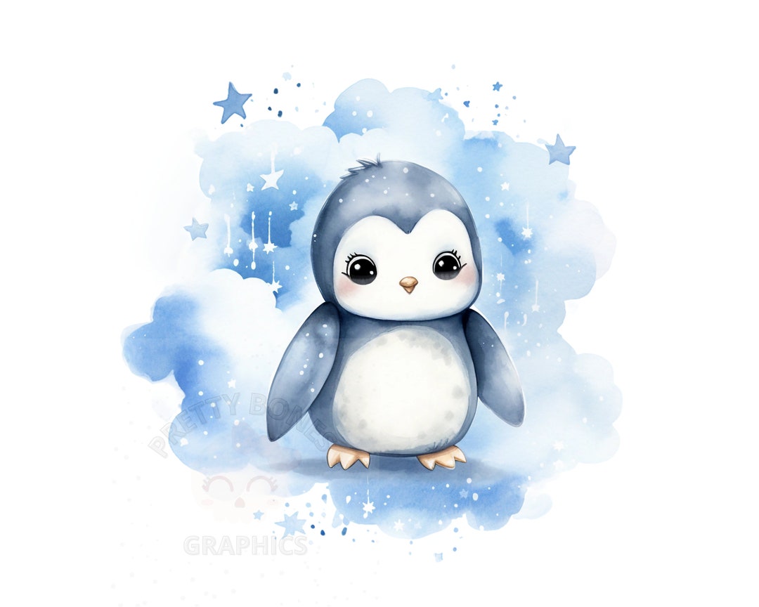 Watercolor Baby Penguin Clipart, PNG Instant Download File, Digital ...