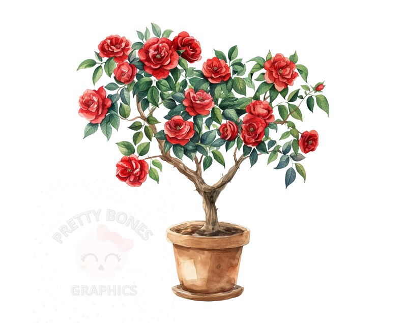 Potted Red Rose Tree Clipart, PNG Instant Download File, Digital Design ...