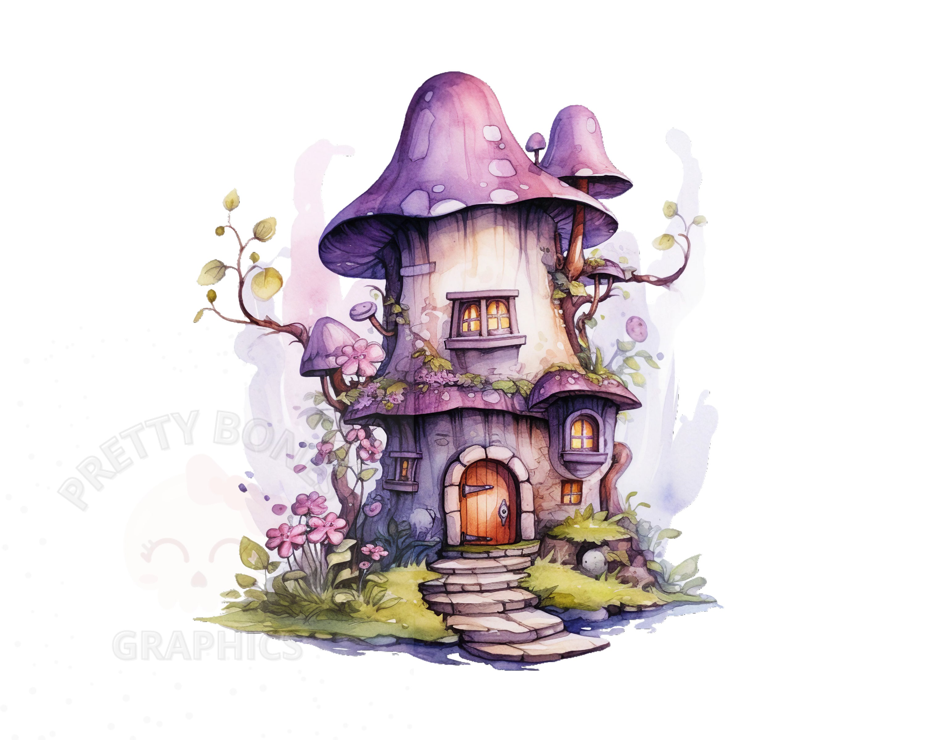 Watercolor Fairy Houses Clipart Bundle PNG Instant Download - Etsy