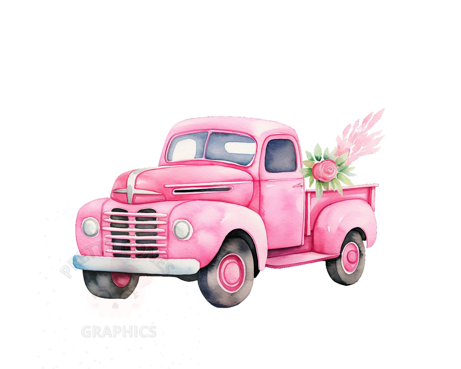 Pink Truck Clipart, PNG Instant Download File, Digital Paper Craft ...